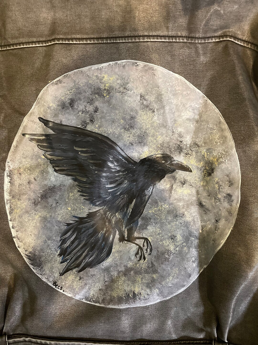 Custom Hand Painted Faux Leather Crow Design Jacket - Etsy