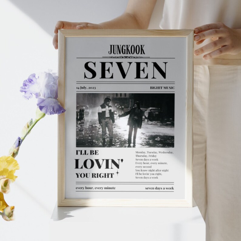 Jungkook Seven Digital Wall Poster BTS Lyrics Newspaper Wall Art ...