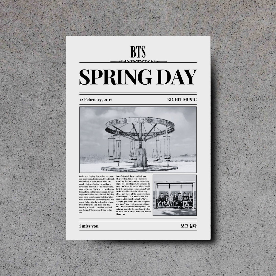 BTS Spring Day Digital Wall Poster BTS Lyrics Wall Art Aesthetic Kpop ...