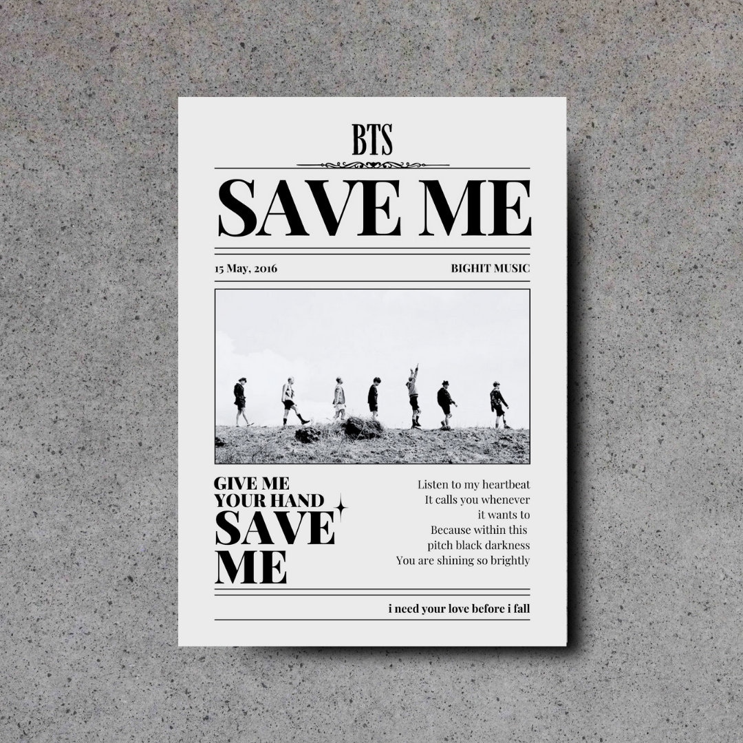 BTS Save Me Digital Wall Poster | BTS Lyrics Wall Art | Aesthetic Kpop ...