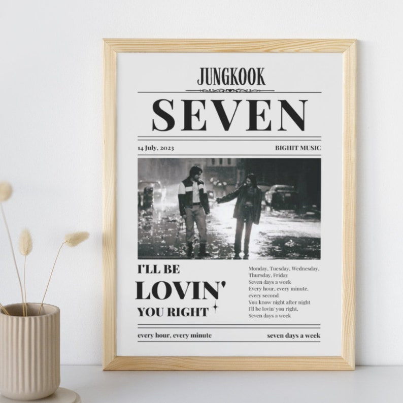 Jungkook Seven Digital Wall Poster BTS Lyrics Newspaper Wall Art ...