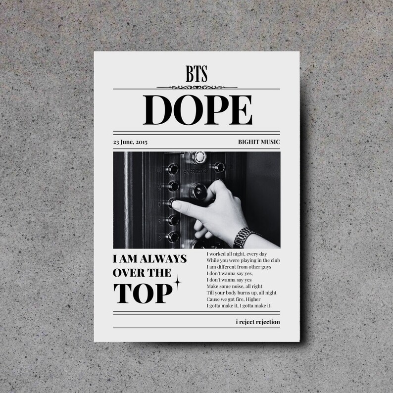 BTS Dope Digital Wall Poster | BTS Lyrics Wall Art | Aesthetic Kpop ...