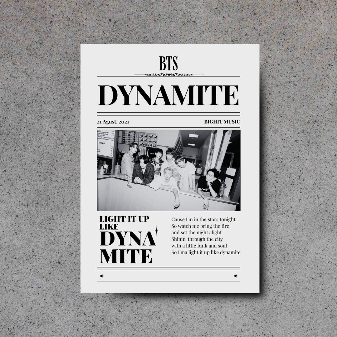 BTS Dynamite Digital Wall Poster | BTS Lyrics Wall Art | Aesthetic Kpop ...