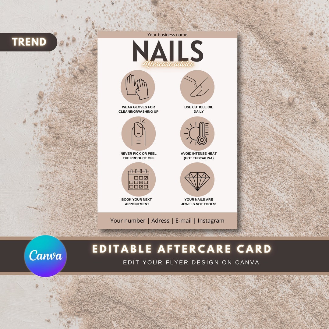 Nail Aftercare Poster Design Template, Modern Salon Cards, Editable ...