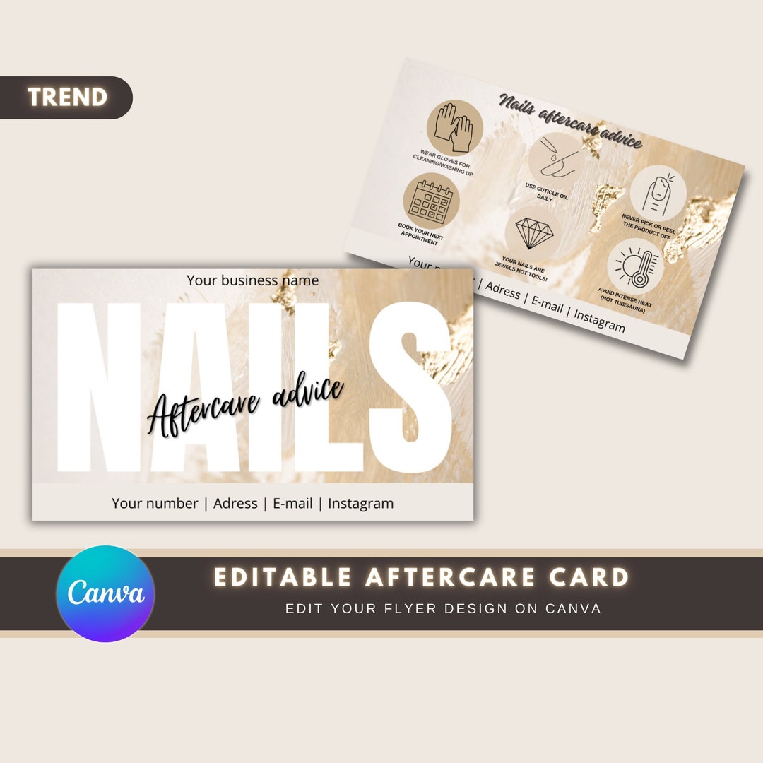 Nail Aftercare Card Design Template, Modern Customer Cards, Editable ...