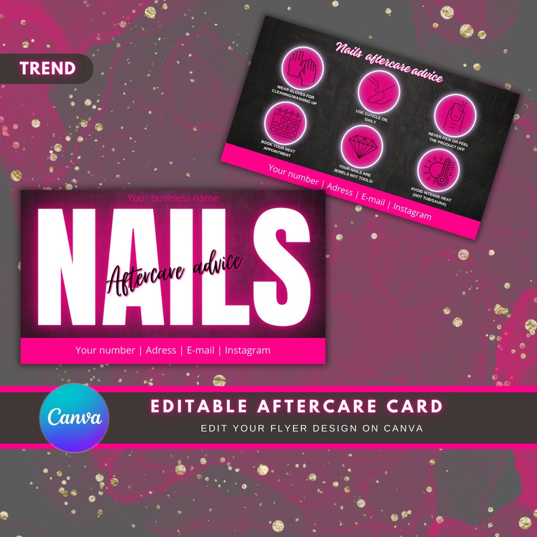 Nail Aftercare Card Design Template Modern Customer Card, Editable ...