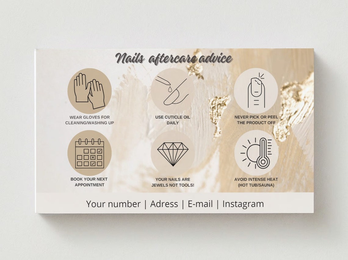 Nail Aftercare Card Design Template, Modern Customer Cards, Editable ...