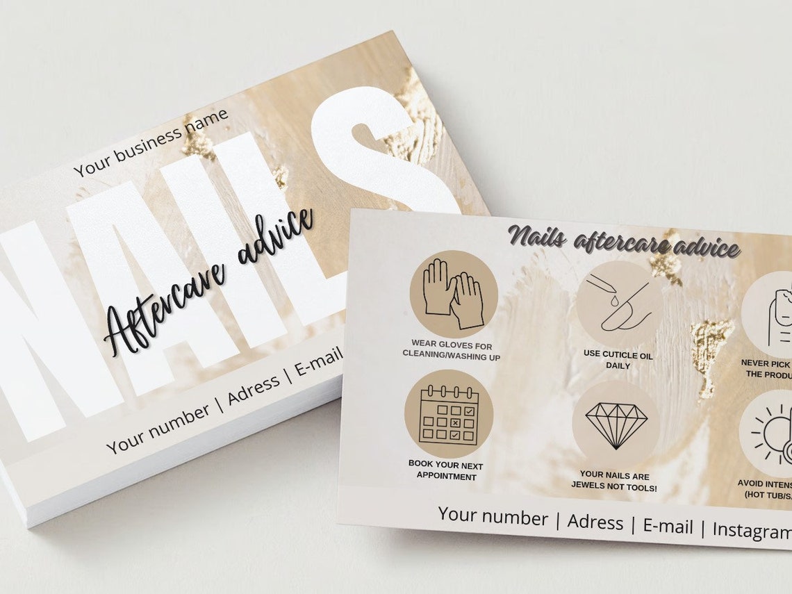 Nail Aftercare Card Design Template, Modern Customer Cards, Editable ...