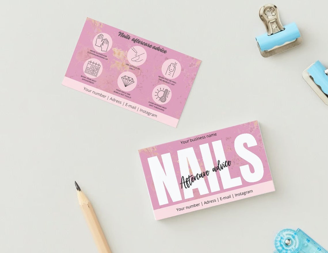 Nail Aftercare Card Design Template Modern Customer Card, Editable ...