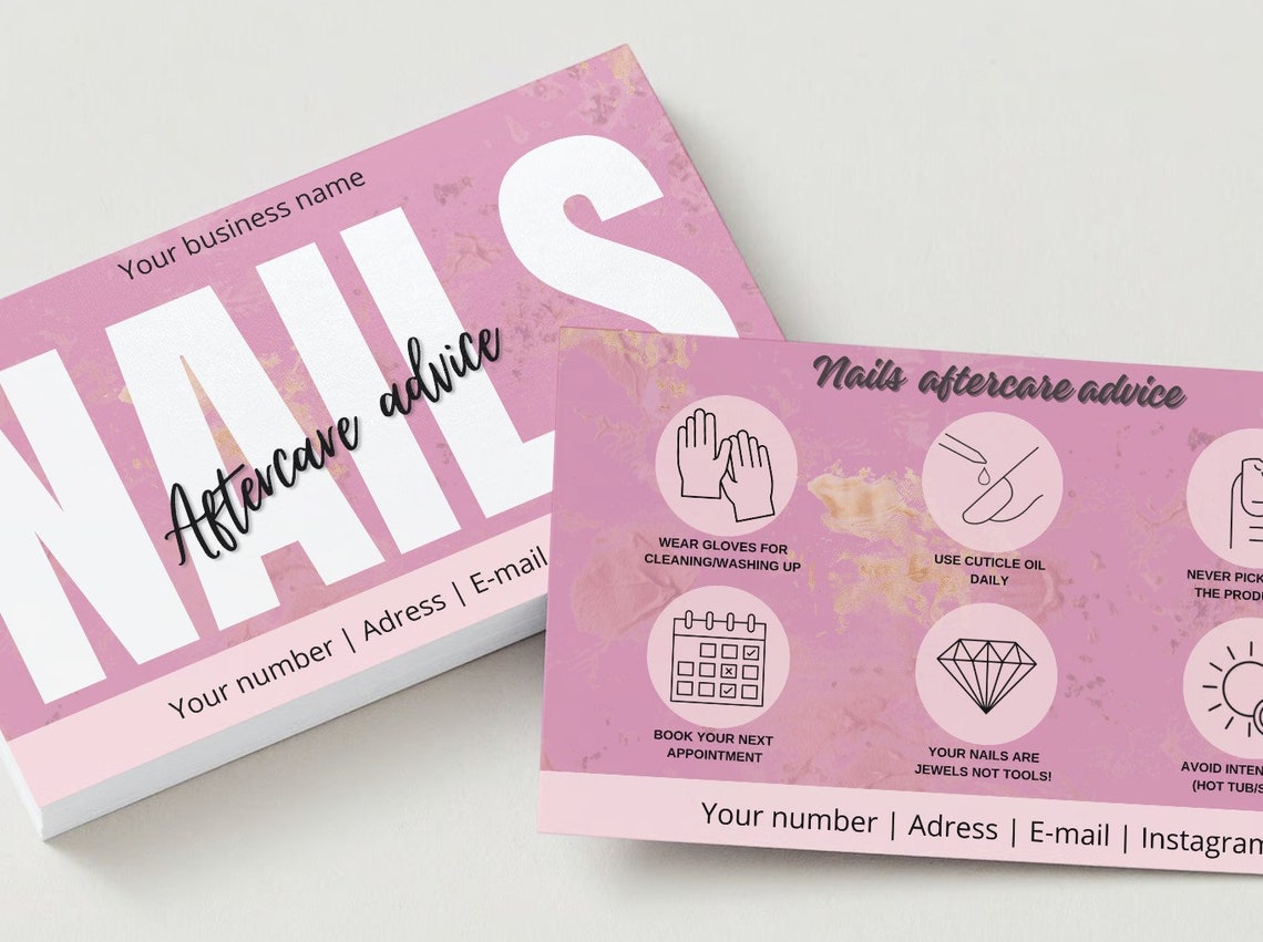 Nail Aftercare Card Design Template Modern Customer Card, Editable ...