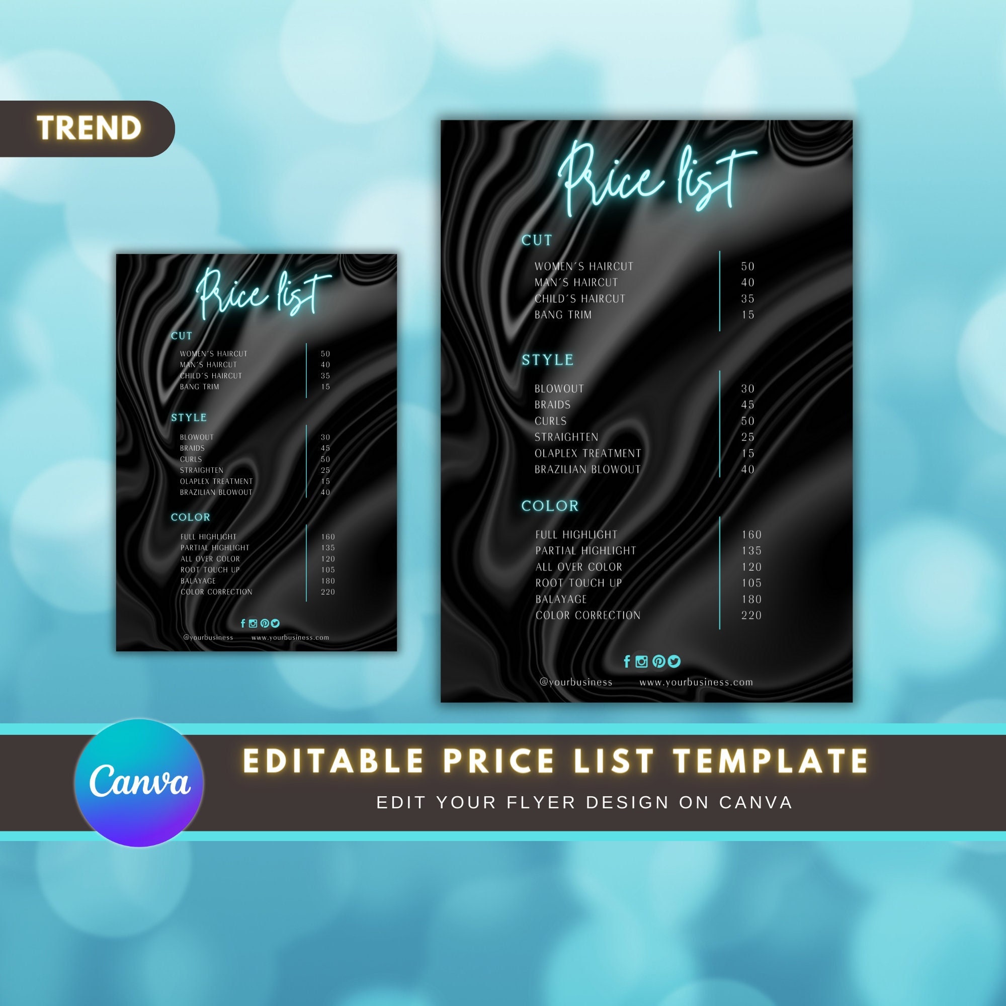 DIY Price List Template Editable Beauty Salon Pricing Template Design ...