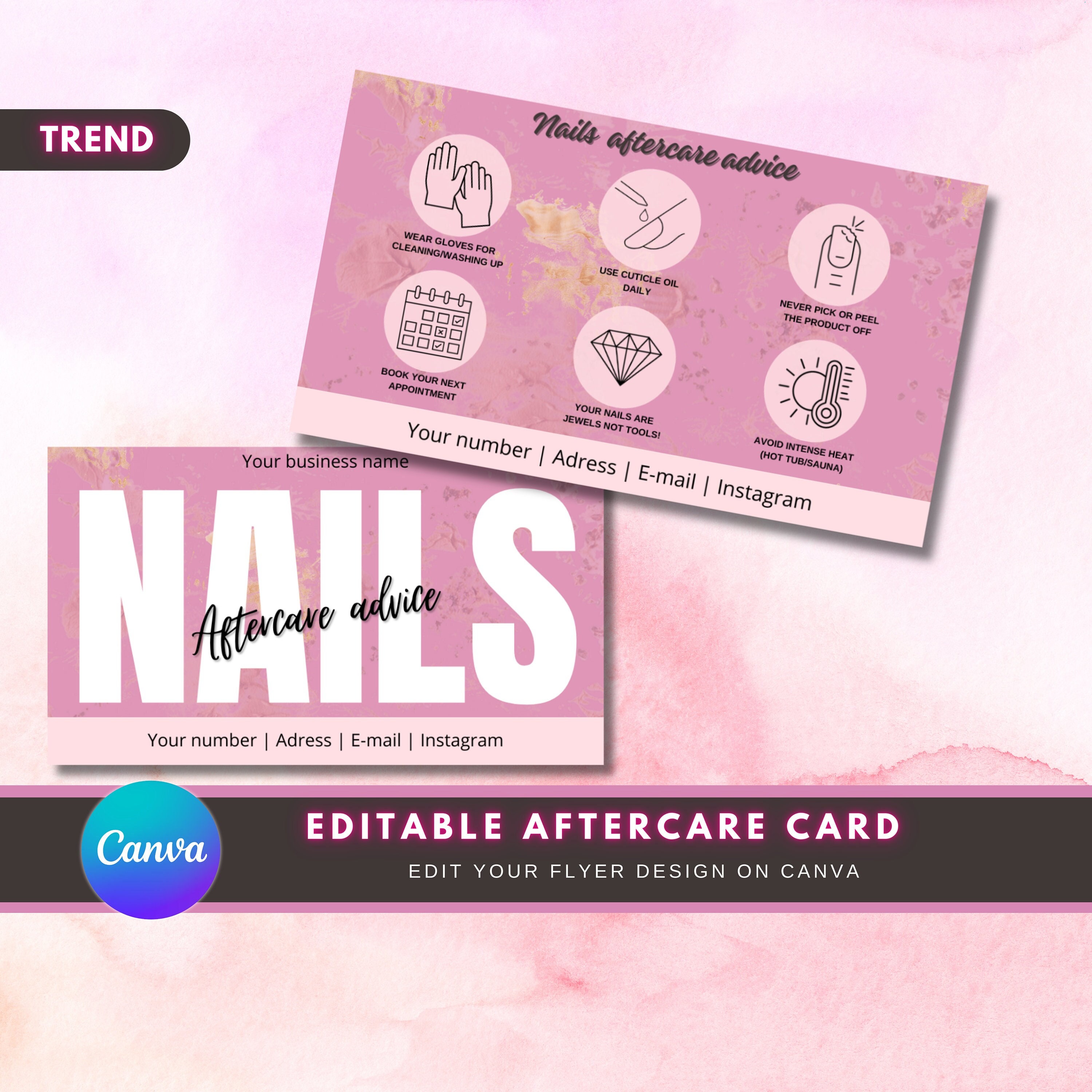 Nail Aftercare Card Design Template Modern Customer Card, Editable ...