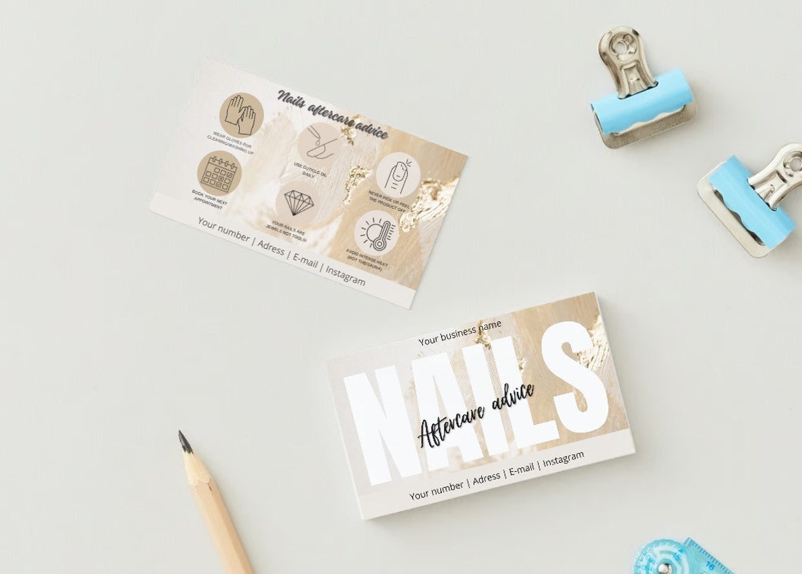 Nail Aftercare Card Design Template, Modern Customer Cards, Editable ...