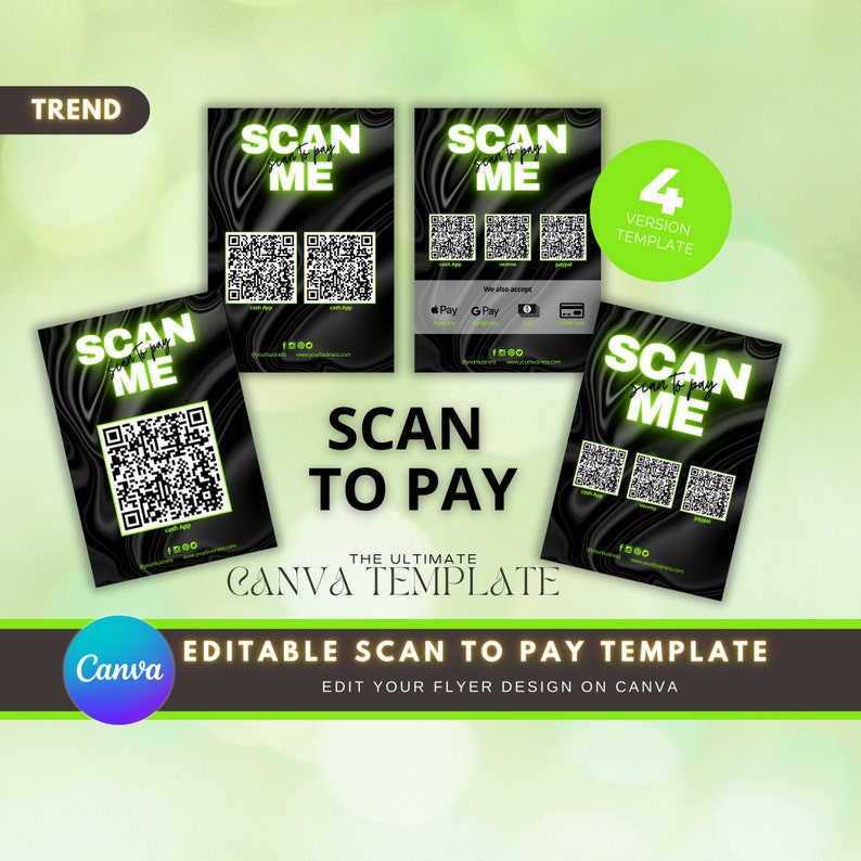 EDITABLE Scan to Pay Card, QR Code Sign Templates, Scan to Pay Sign ...