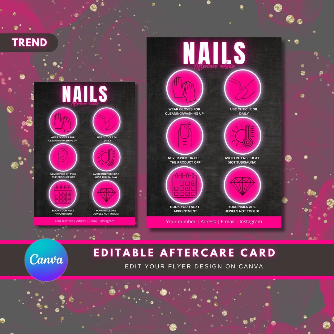 Nail Aftercare Poster Design Template Modern Salon Cards, Canva ...