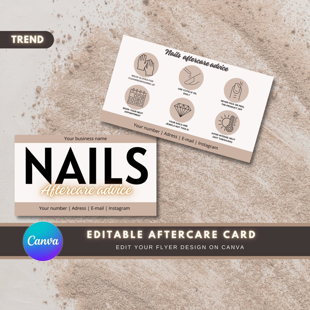 Nail Aftercare Card Design Template Modern Customer Card Editable ...