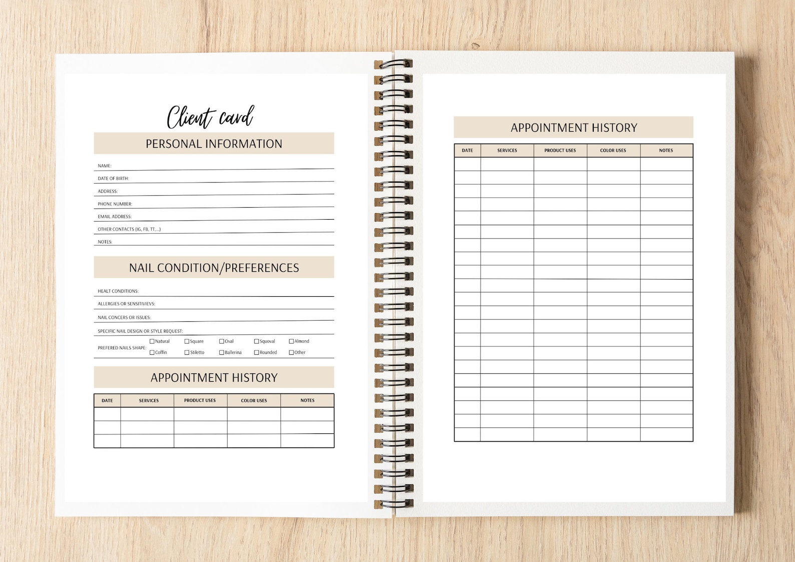 EDITABLE Client Record Book Template, Nail Salon Printable Client Card ...