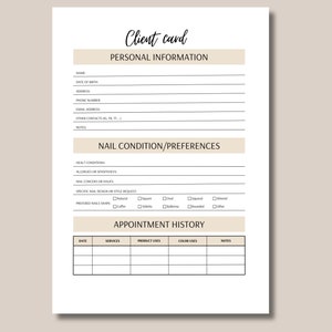 EDITABLE Client Record Book Template, Nail Salon Printable Client Card ...