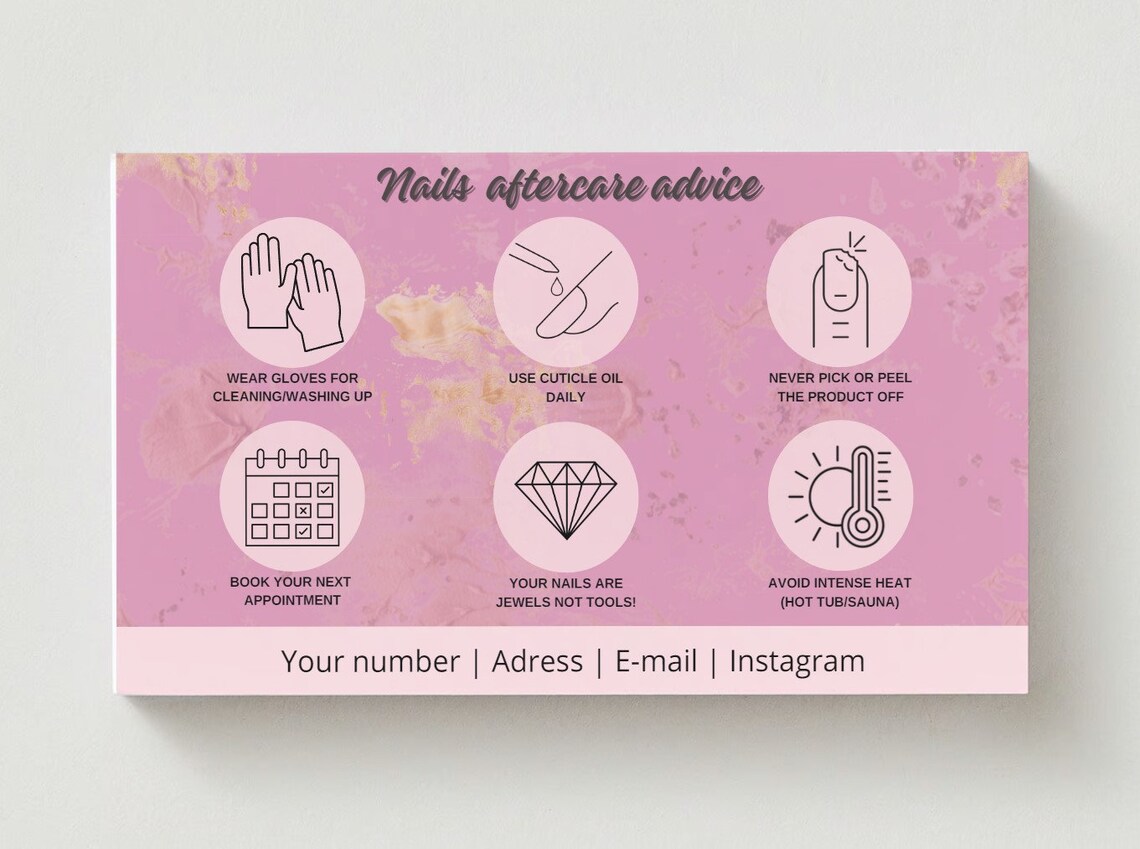 Nail Aftercare Card Design Template Modern Customer Card, Editable ...