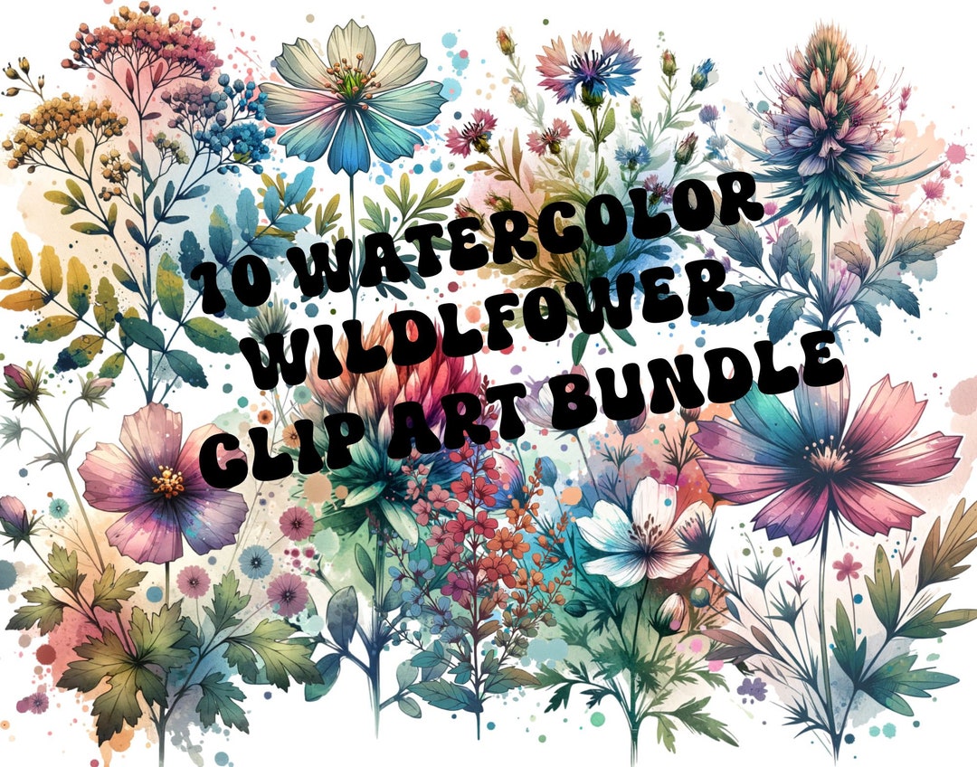 Watercolor Wildflower Clipart Bundle PNG Sublimation Clipart Watercolor ...
