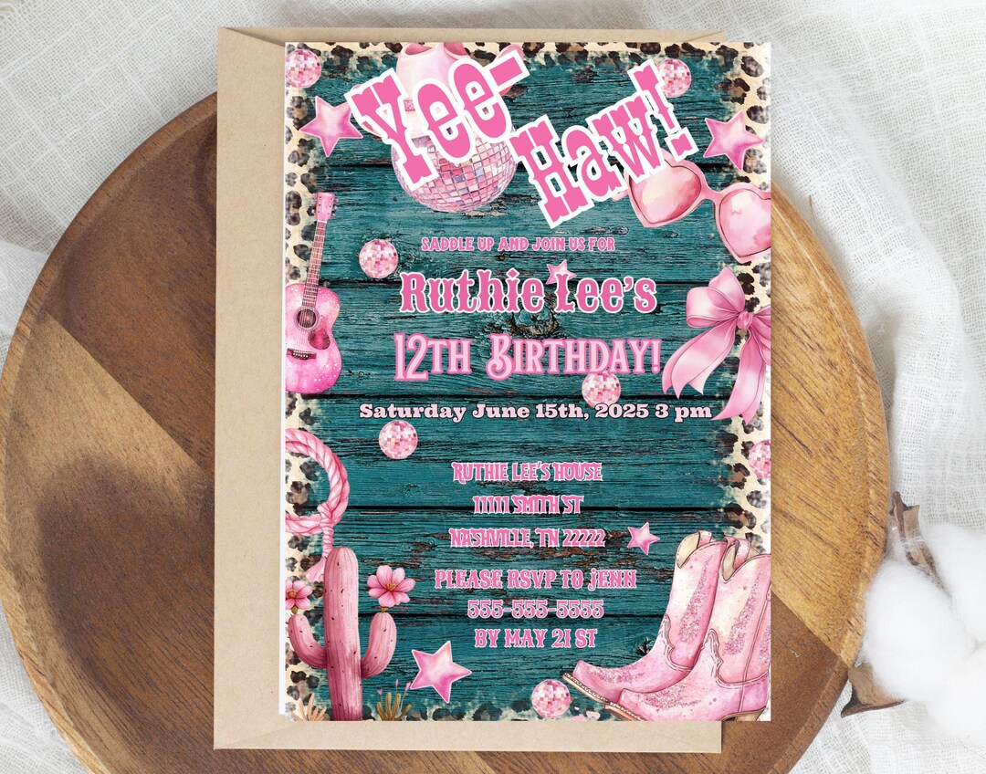 Space Cowgirl Invitation Pink Western Theme Birthday Party Invitation ...