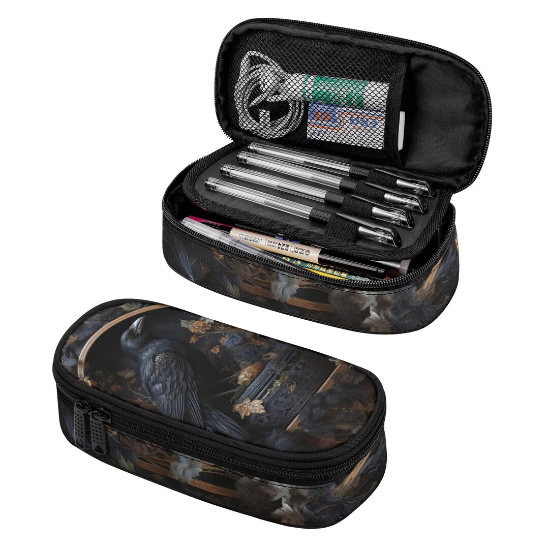 3-layer/simple Pencil Case Crow. Makeup Organizer, Goth Bag, Gift Box ...