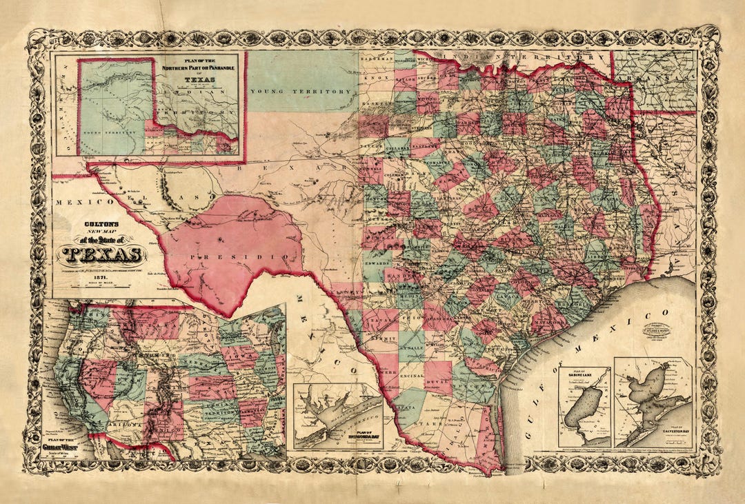 Vintage Texas Map – “colton’s New Map of the State of Texas” (1871 ...