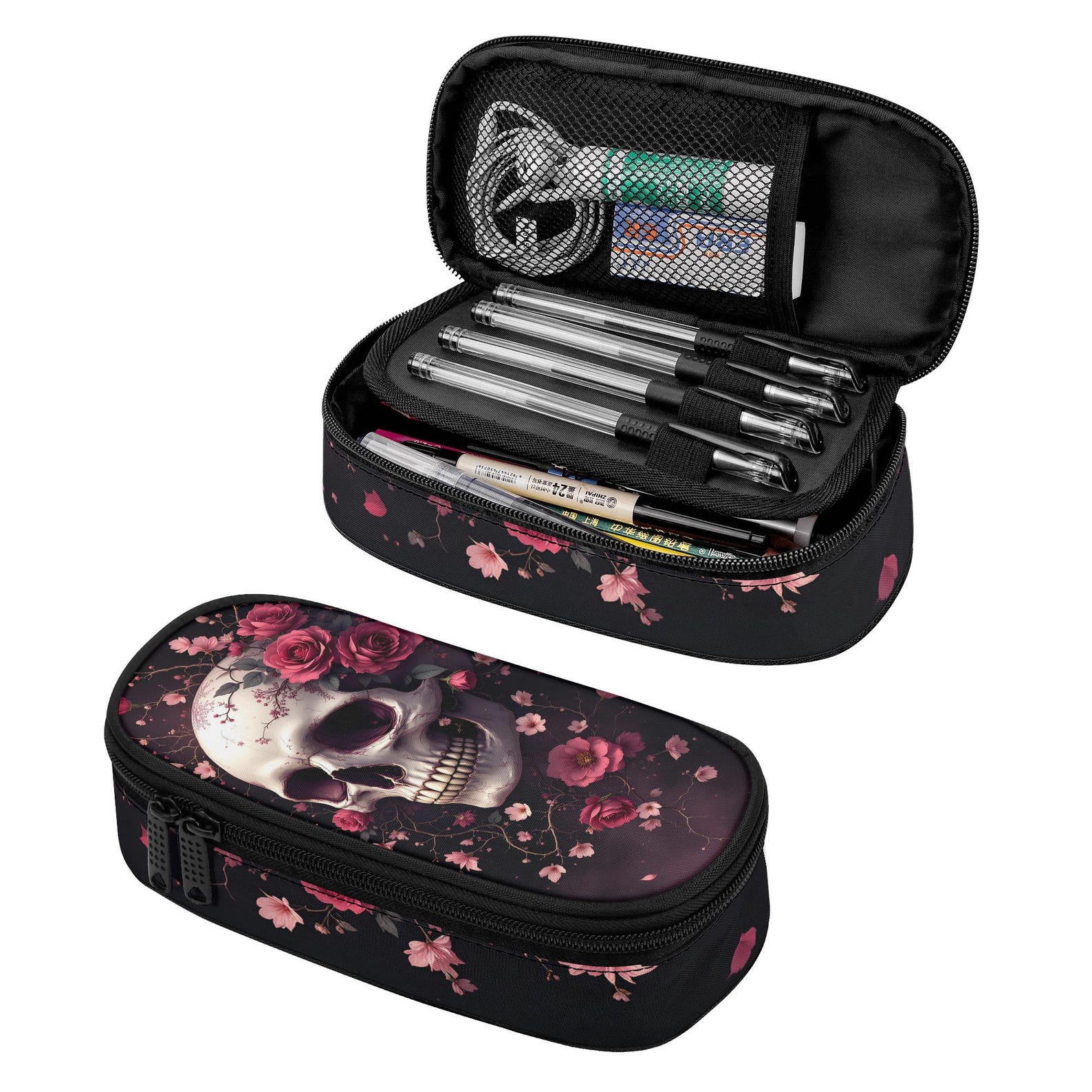 Skull Roses Pencil Case: 3-layer Gothic Makeup Bag - Etsy