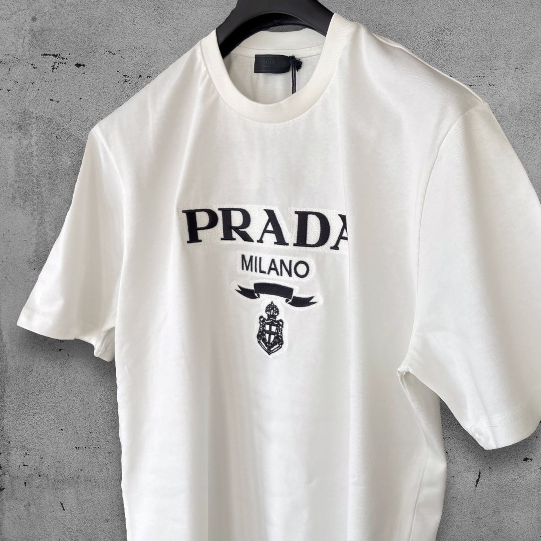 Prada Logo Embroidery Chest White T-shirt Size S - Etsy
