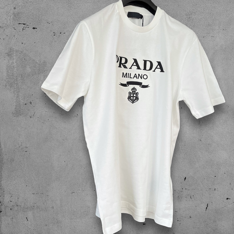 Prada Logo Embroidery Chest White T-shirt Size S - Etsy