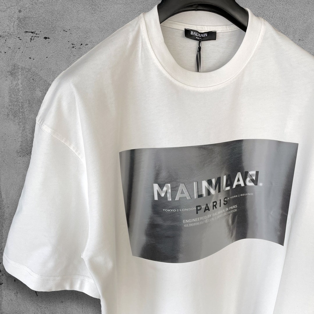 Balmain Logo Hologram Print Chest White T-shirt Size XL - Etsy