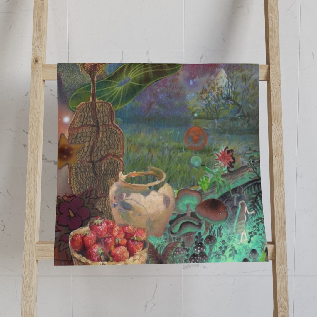 Unique Surrealism Nature Collage Art Hand Towel | Handmade Gift, Nature ...