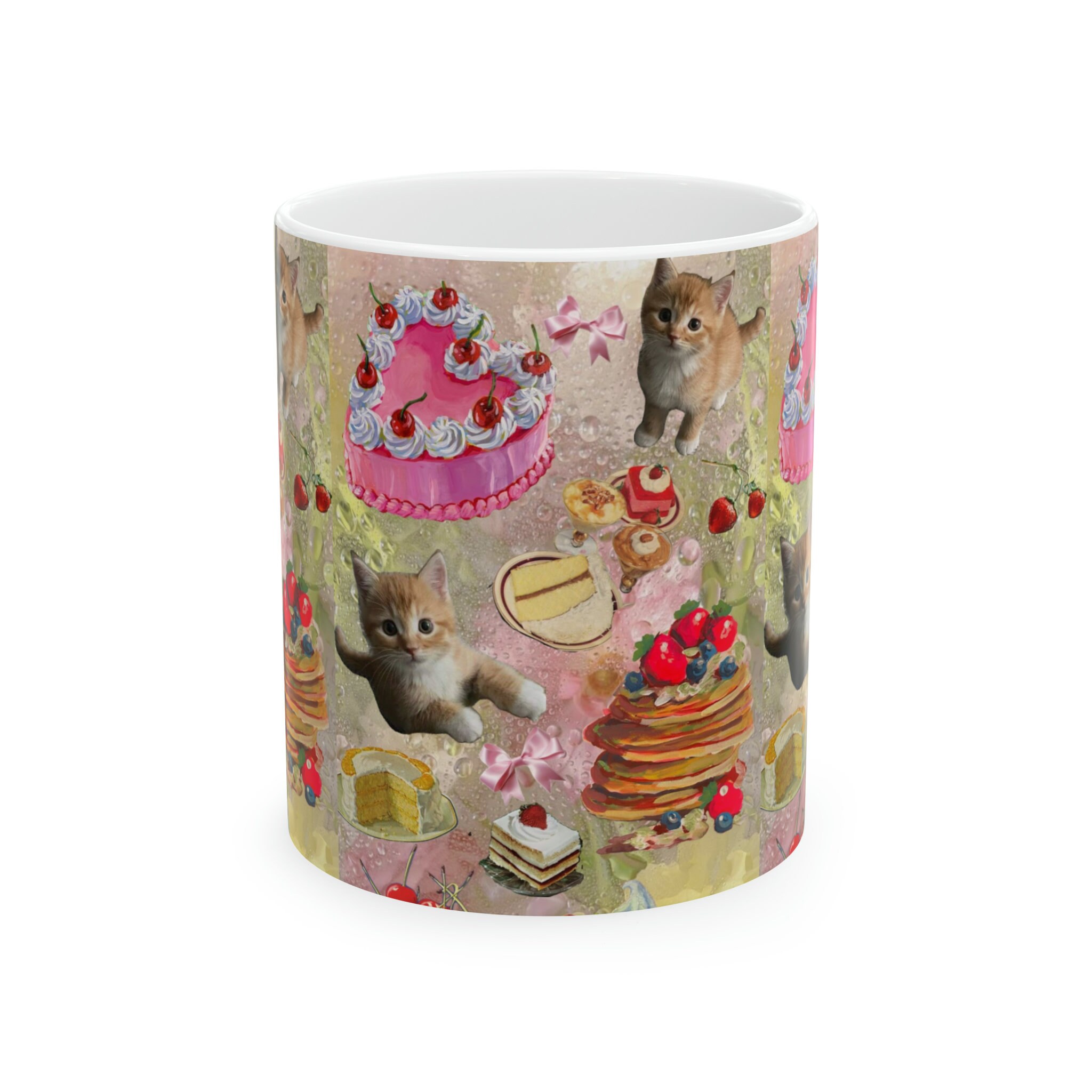 Cakes, Pancakes, Dessert and Kittens Cute Ceramic Mug Handmade Gift ...