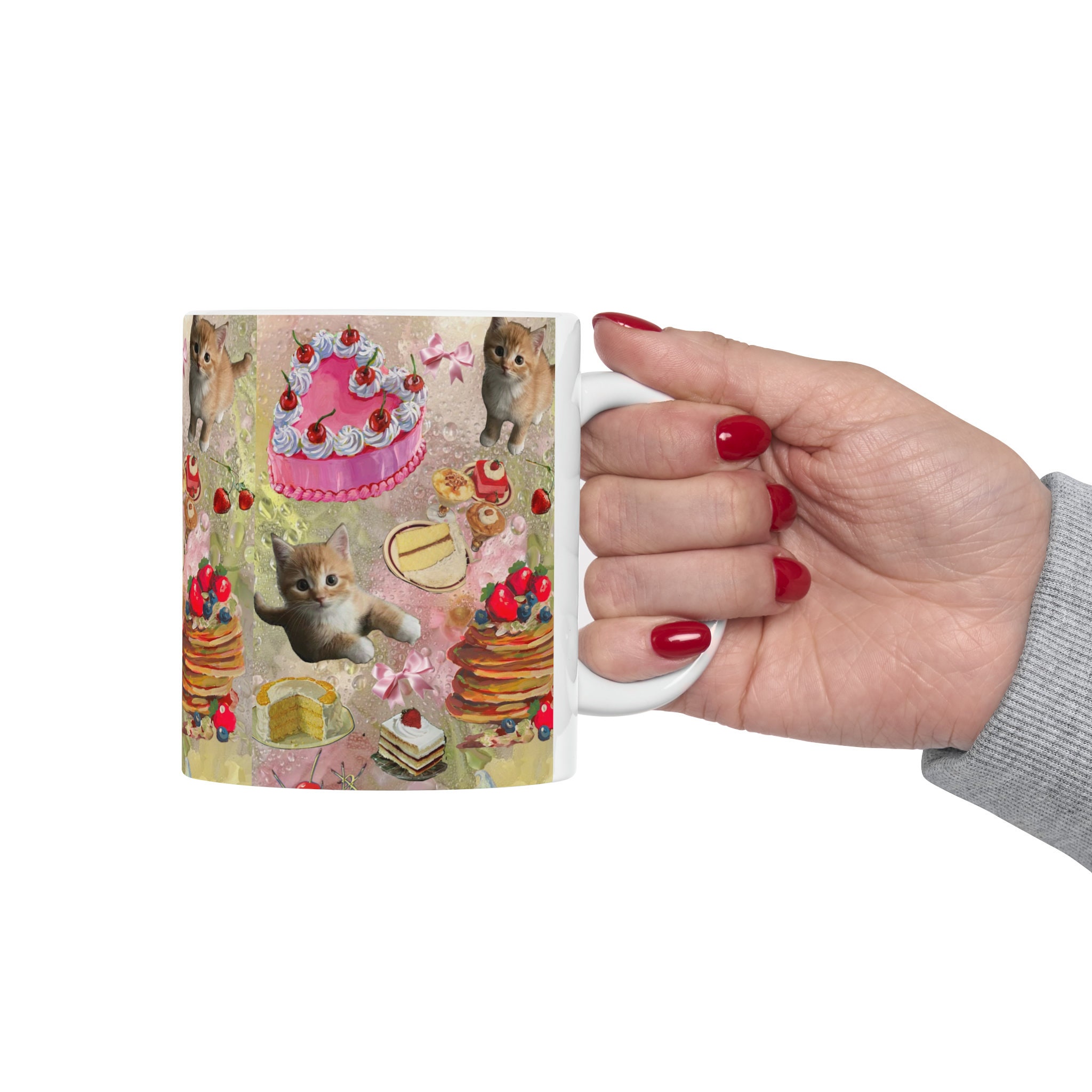Cakes, Pancakes, Dessert and Kittens Cute Ceramic Mug Handmade Gift ...