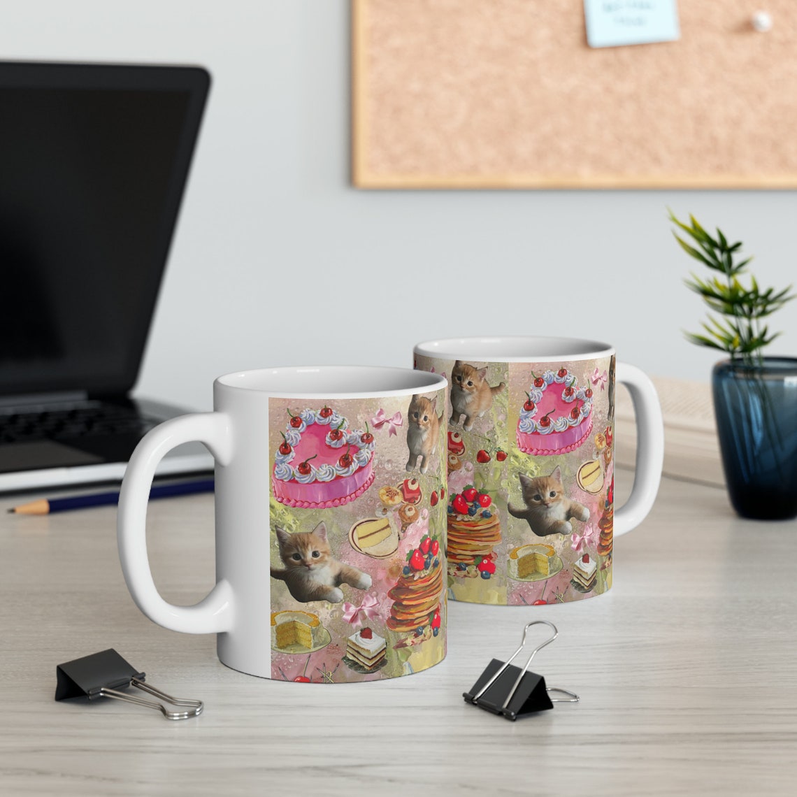 Cakes, Pancakes, Dessert and Kittens Cute Ceramic Mug Handmade Gift ...