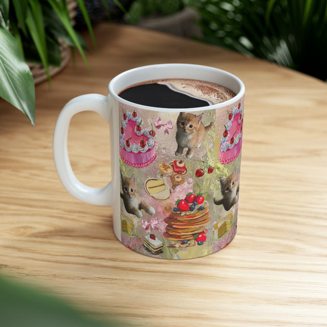 Cakes, Pancakes, Dessert and Kittens Cute Ceramic Mug Handmade Gift ...