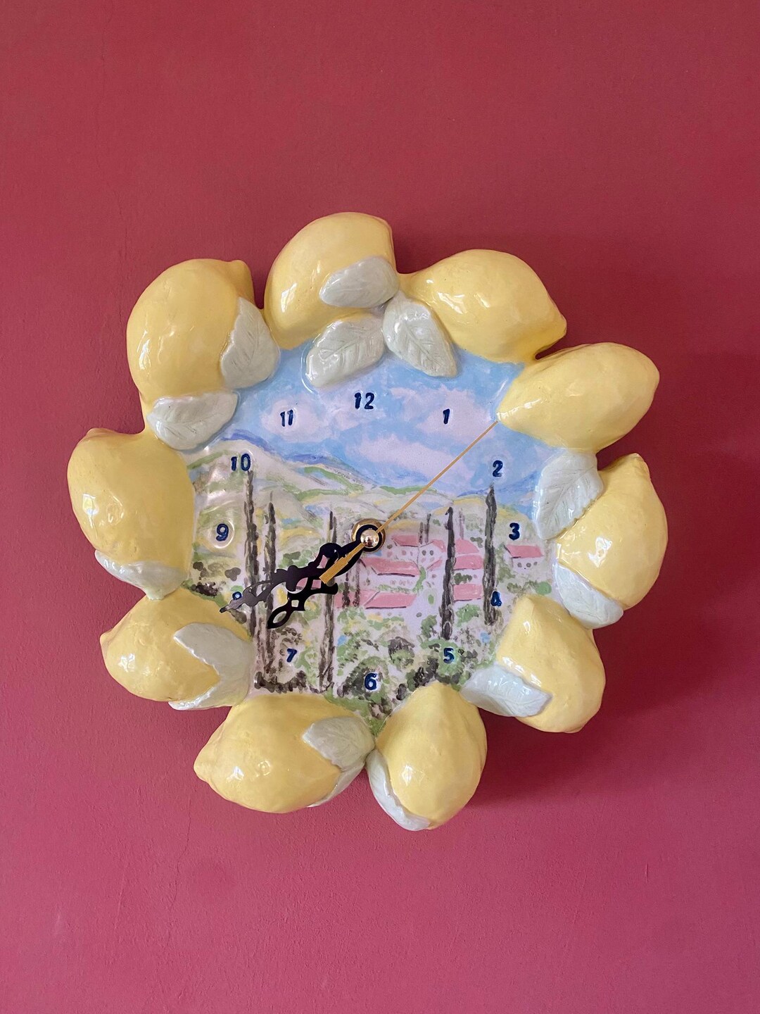 Handmade Ceramic Wall Clock With Sculpted Lemons – Mediterranean ...