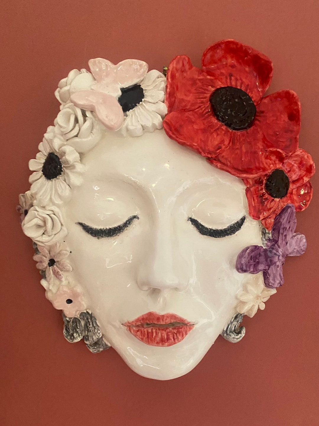 Handmade Ceramic Lady Face Wall Art, Perfect for Rustic Decor - Etsy