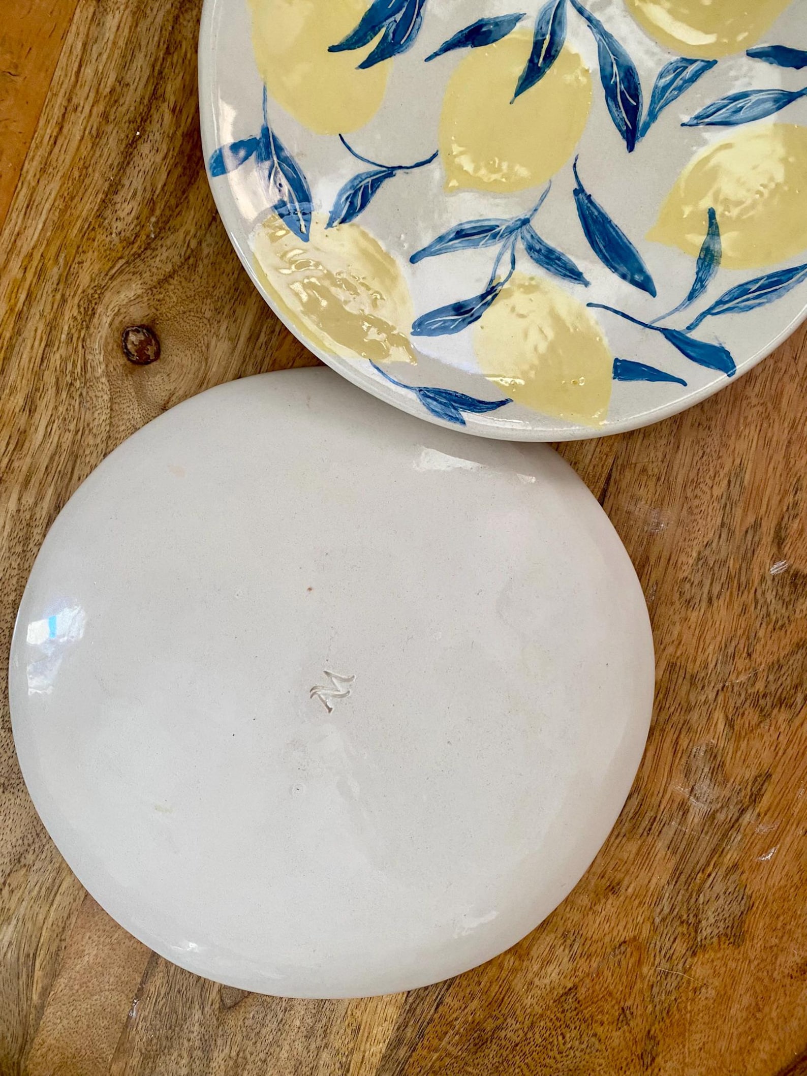 Hand-painted Ceramic Plate – Lemon & Blue Leaf Design – Mediterranean ...