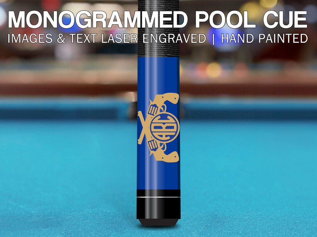 Double Pistols Monogrammed Custom Engraved Blue Pool Cue Personalized ...