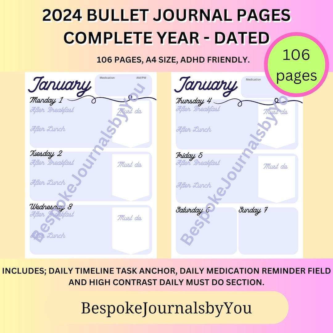 2024 Bullet Journal Weekly Pages Complete Year dated - Etsy
