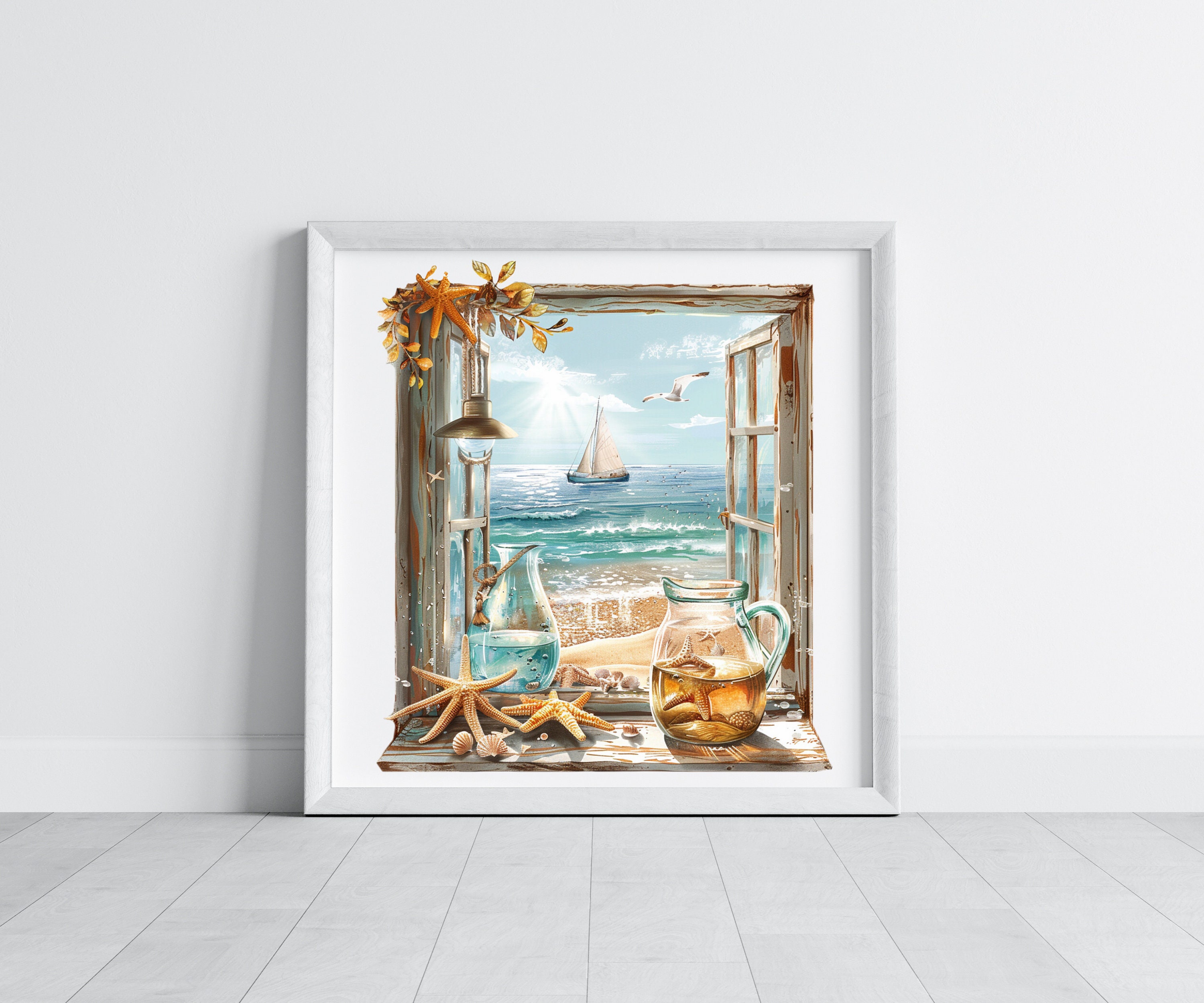 Vintage Nautical Seascape Frame Png Seascape Craft Graphics Instant ...