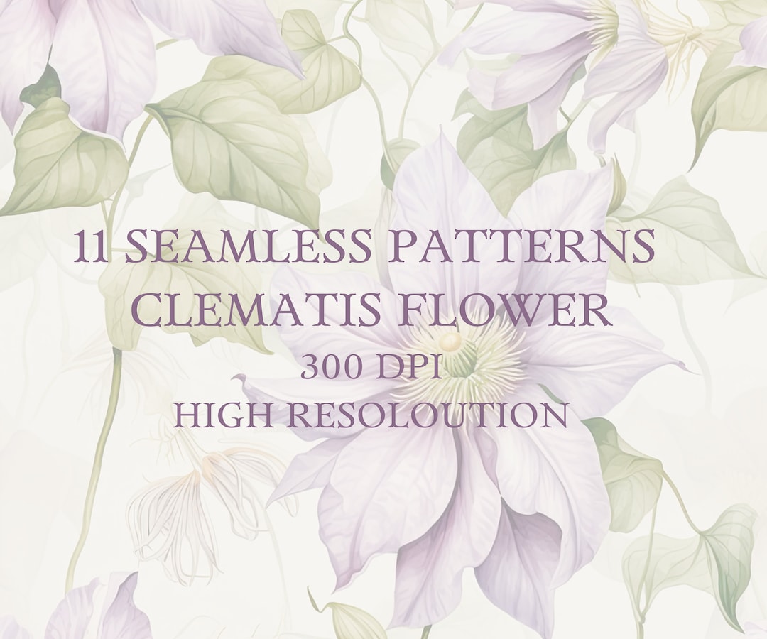 Elegant Clematis Design Pack | 11 Seamless Digital Papers | Instant ...