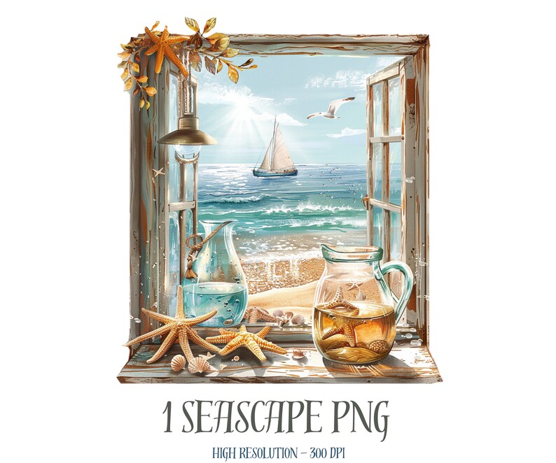 Vintage Nautical Seascape Frame Png Seascape Craft Graphics Instant ...