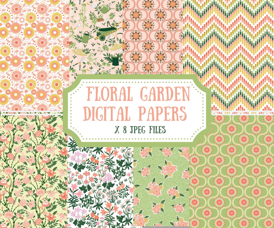Floral Garden Prints | Digital Papers | JPEG Seamless Tiles | Instant ...