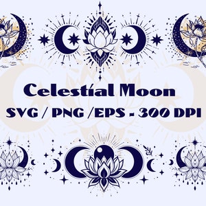 Boho Moon SVG PNG EPS Cut Files | Craft Clipart Bundle | Instant ...
