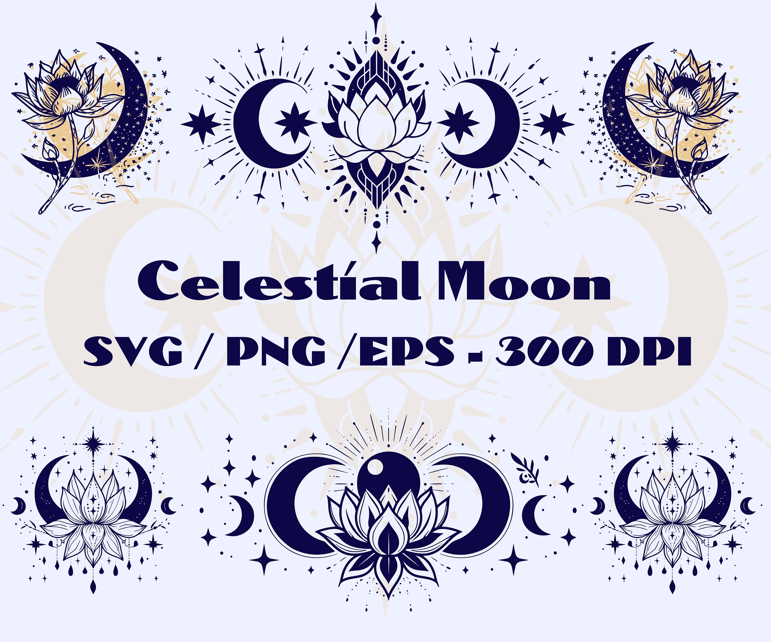 Boho Moon SVG PNG EPS Cut Files | Craft Clipart Bundle | Instant ...