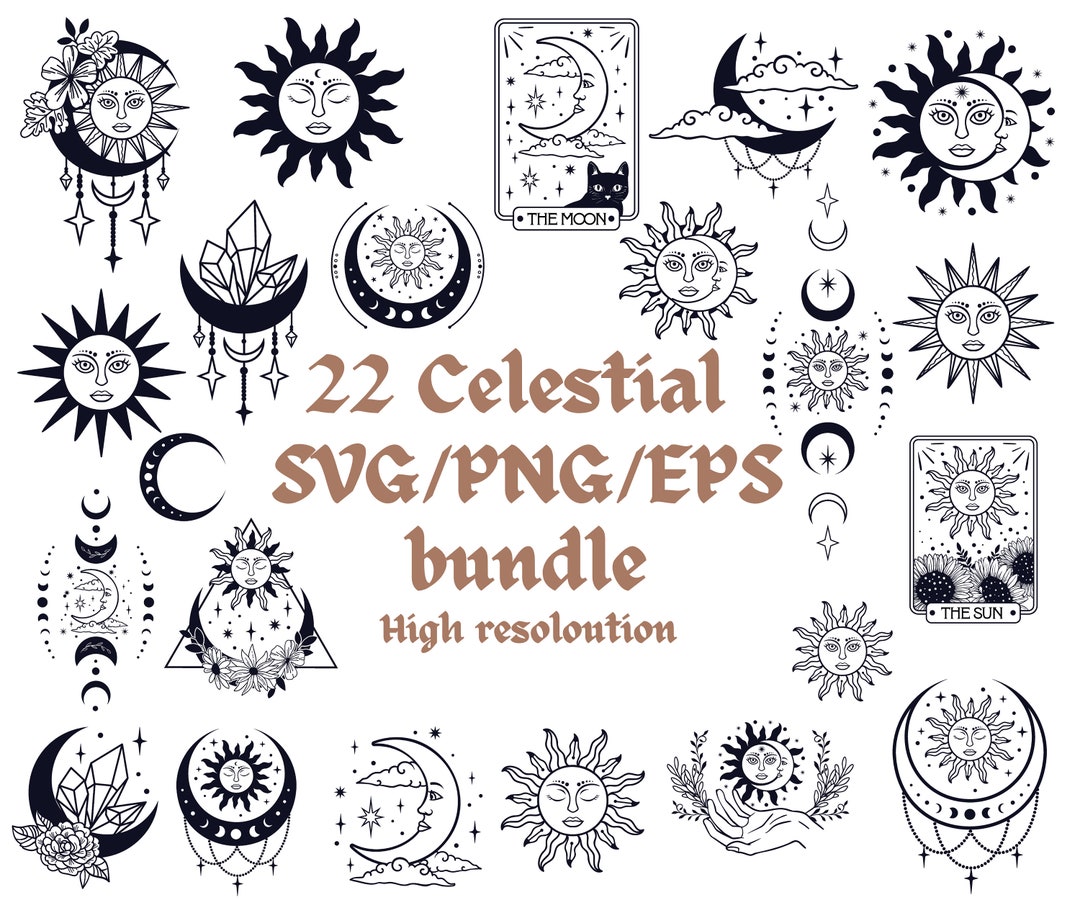 Mystical Celestial SVG Bundle | 22 Png Craft Graphics Elements | Cricut ...