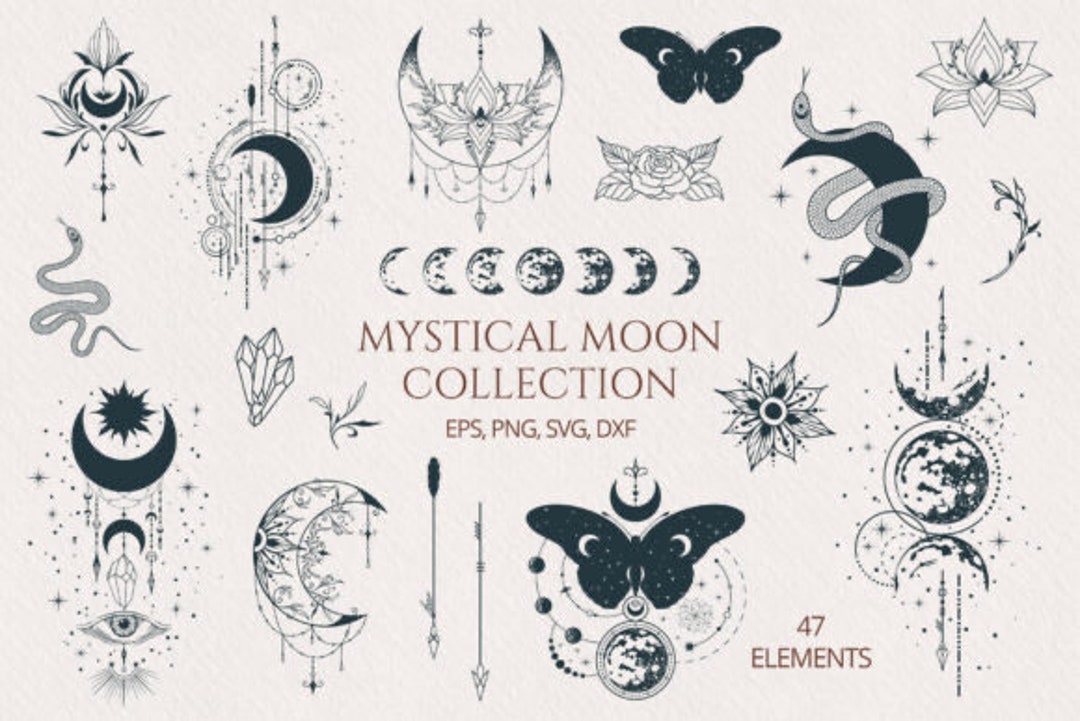 Boho Moon Png Moon Graphics Bundle 14 Hand Drawn Elements Celestial ...
