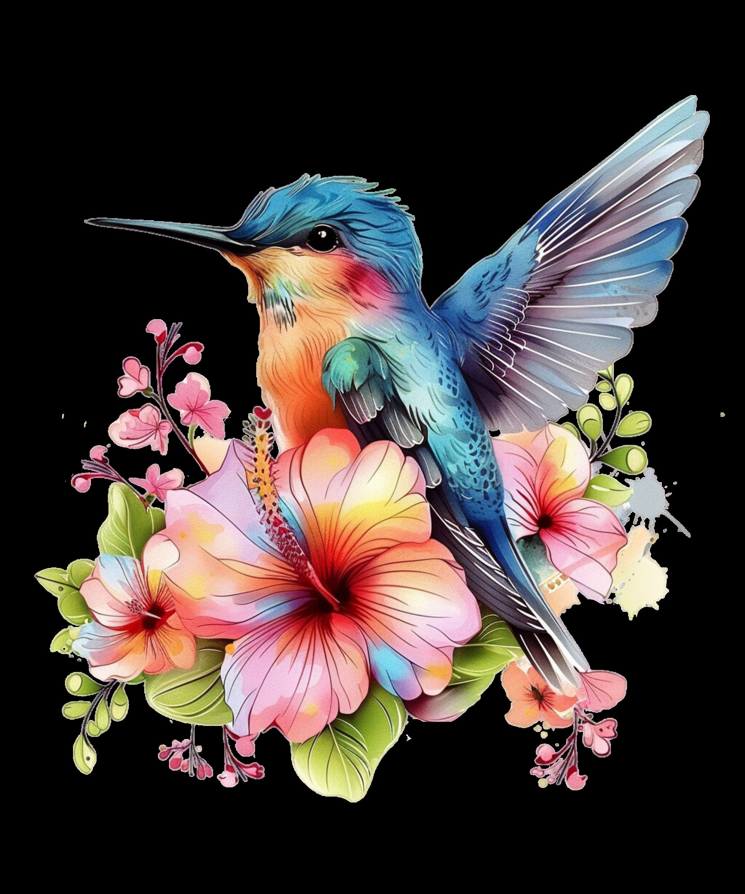 Floral Bird Png Graphic | Hummingbird Flower File | Flower Sublimation ...